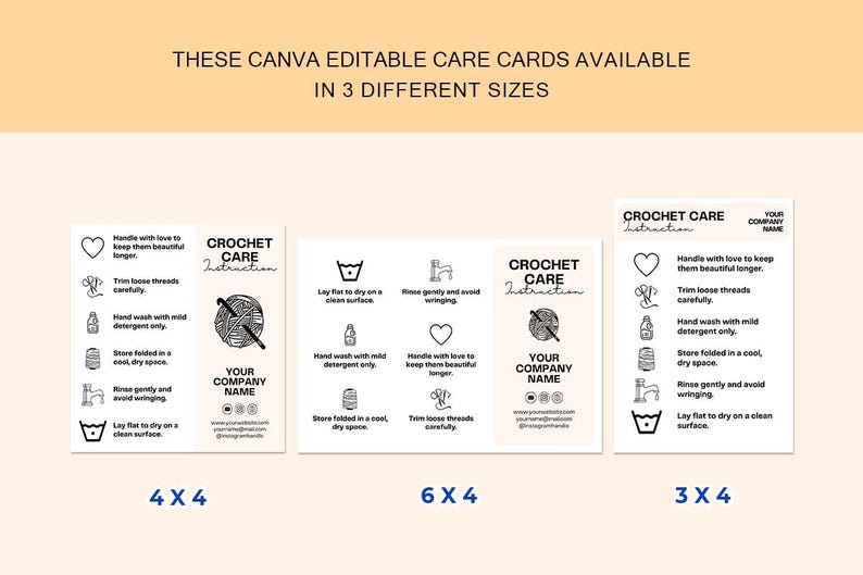 Printable Crochet Care Card Template, Small Business Thank You (digital ...