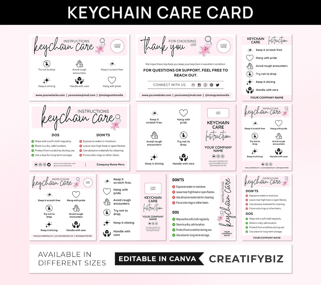Printable Keychain Care Card Template, Canva Instructions Guide ...