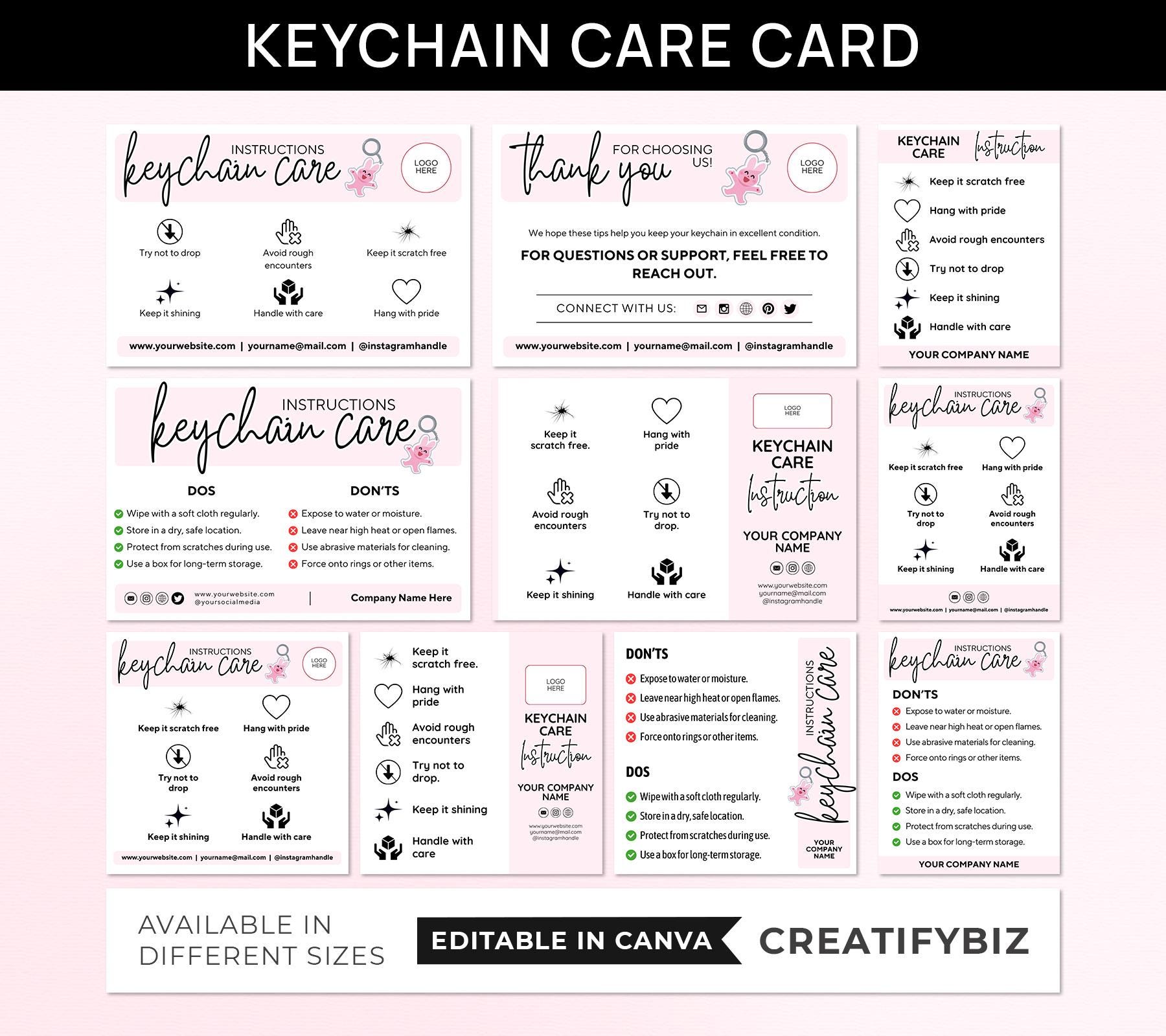 Editable Keychain Care Card Template, Printable Instructions (canva) - Etsy