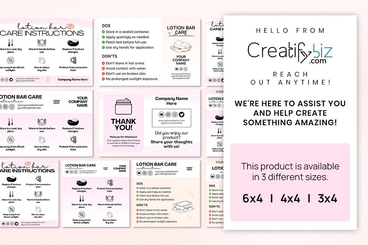 Editable Lotion Bar Care Card Template, Small Business Packaging (canva ...
