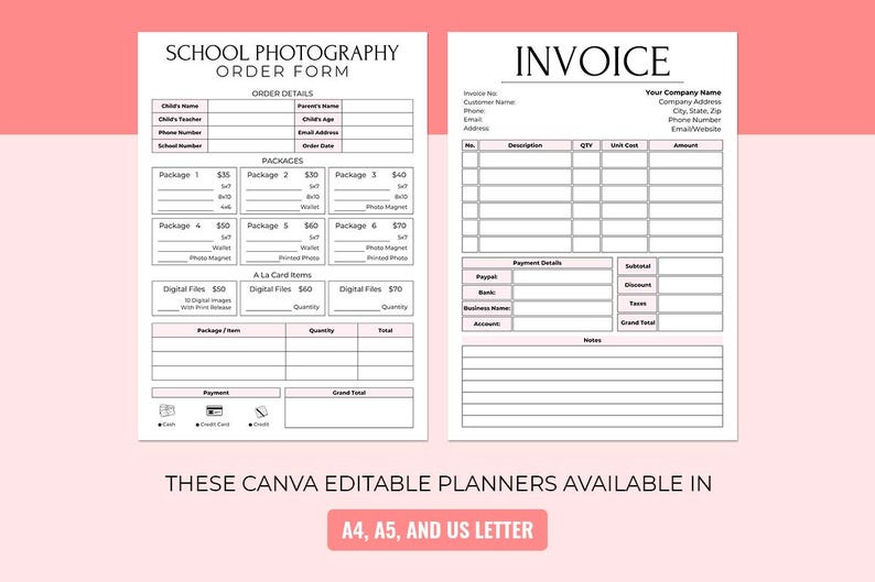 School Photography Order Form Canva Template, Photo Invoice Printable ...