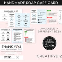 Handmade Soap Care Card Template, Editable Soap Bar Care Guide ...