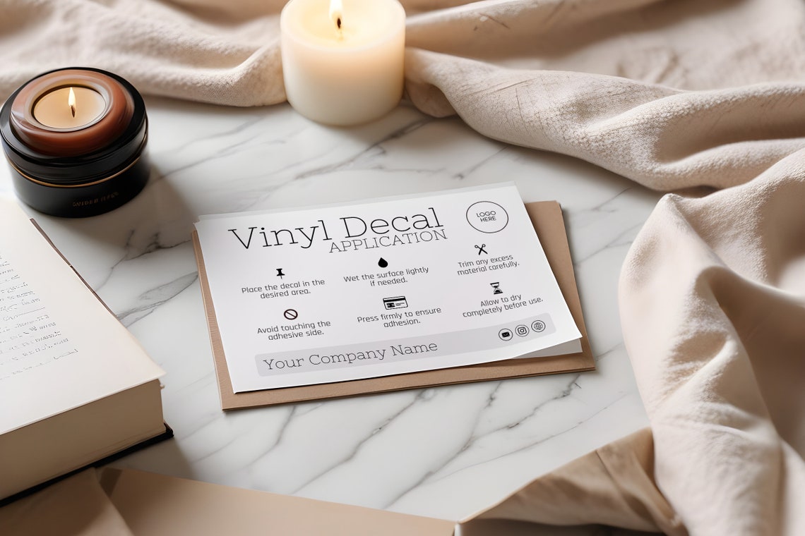 Vinyl Decal Application Card, Printable Vinyl Decal Care Card ...