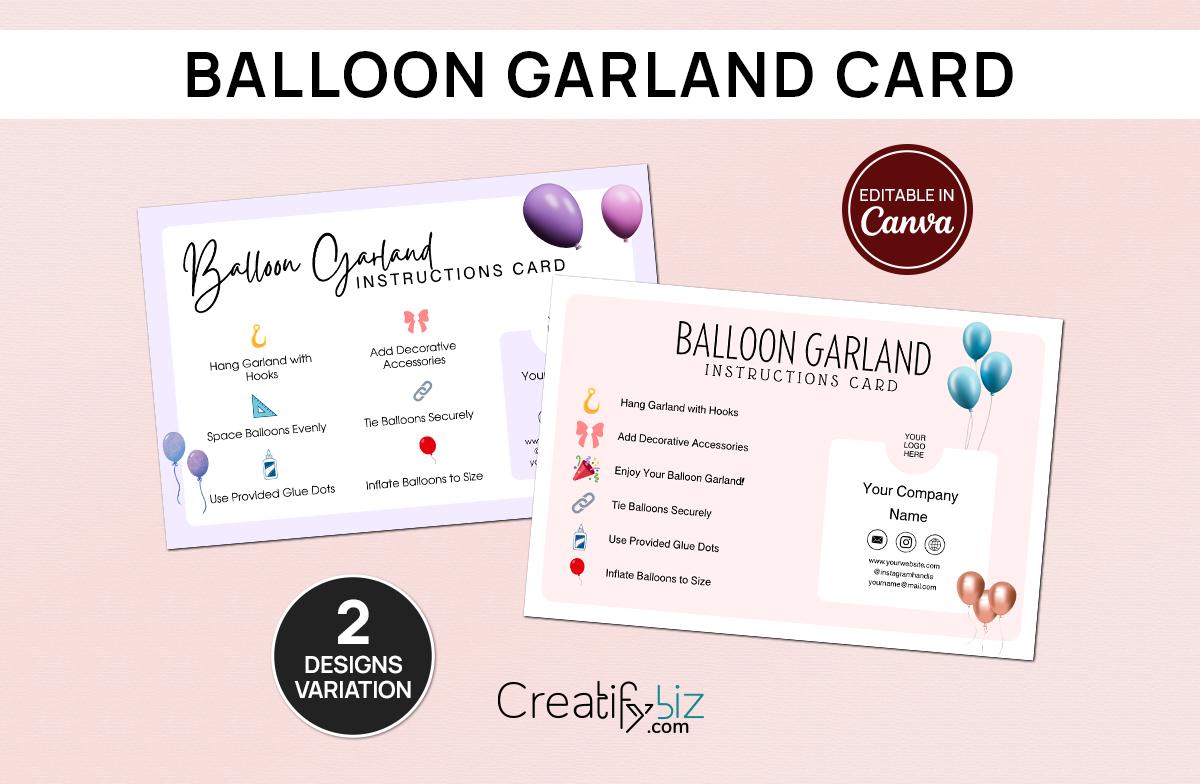 Balloon Garland Instructions Card Template, Editable Balloons Wall ...