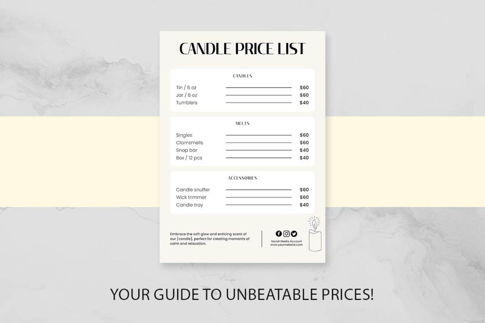 Candle Price List Template, Editable Canva Pricing Guide (5x7 & 10x8 ...