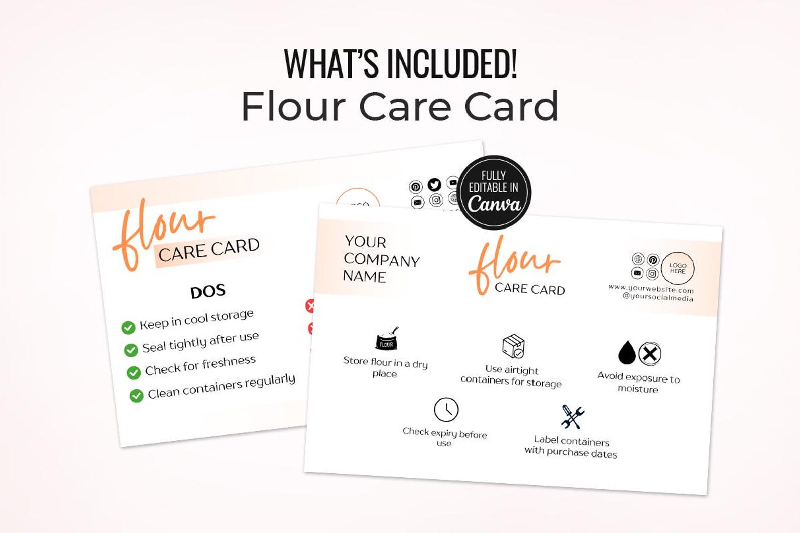 Flour Care Card Template, Editable Canva Templates, Printable Baking ...