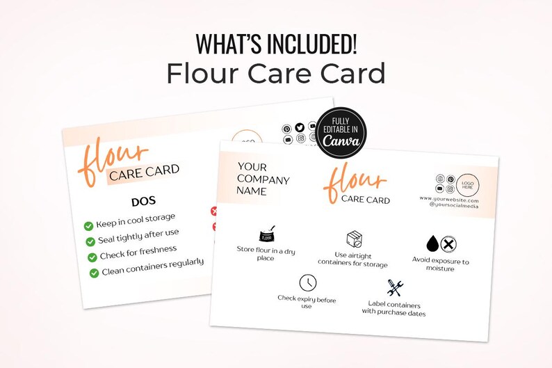 Flour Care Card Template, Editable Canva Templates, Printable Baking ...