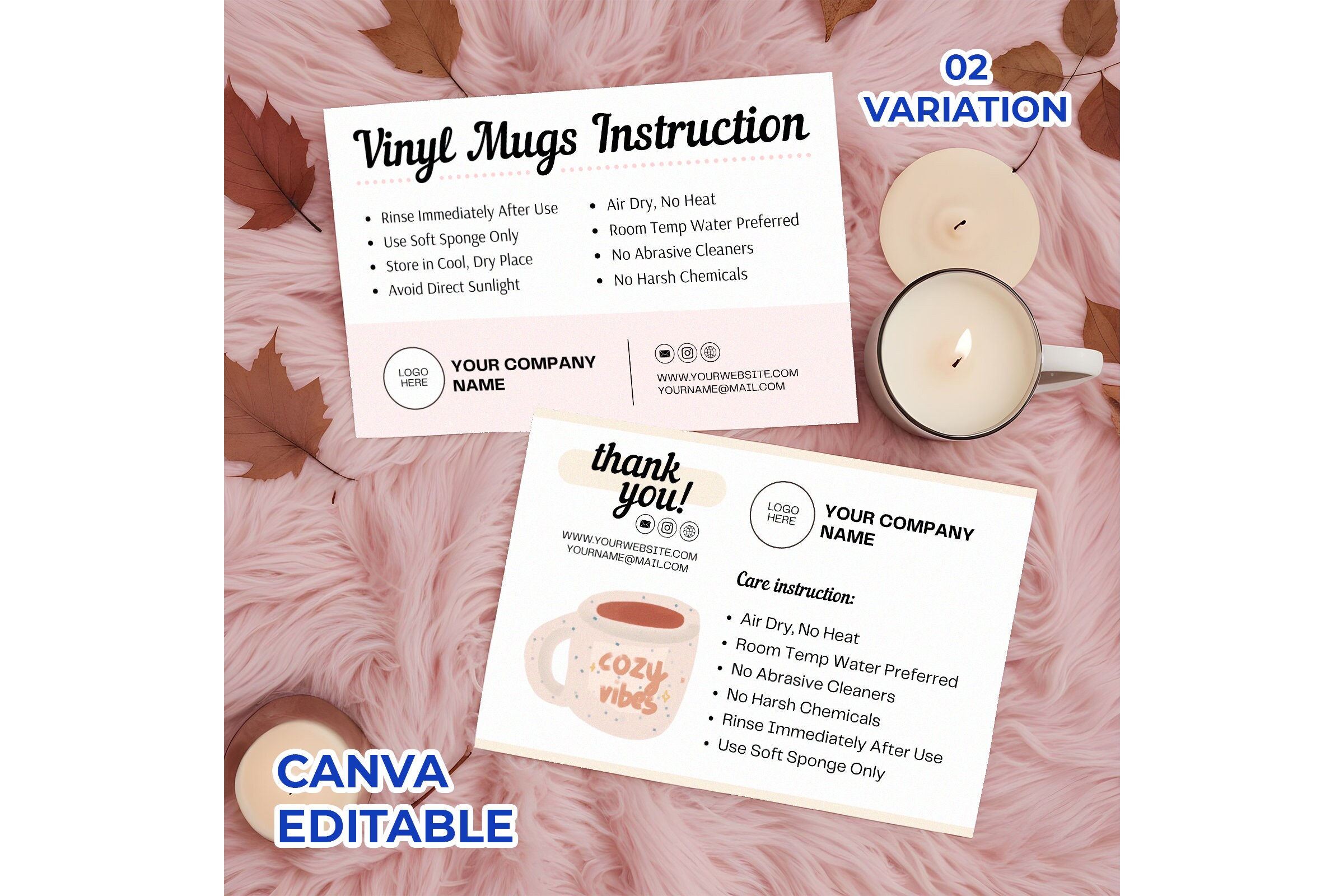 Printable Care Card Template for Vinyl Mugs Tumbler Cup Care Card Small ...