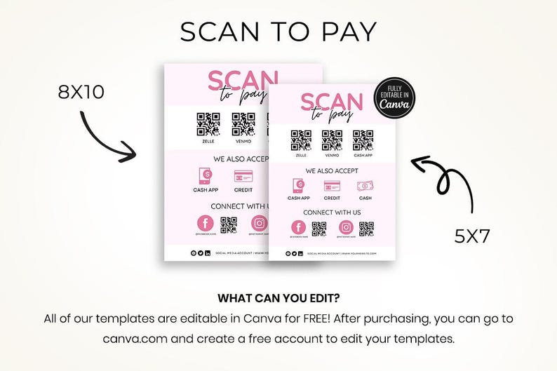 Editable Scan to Pay Canva Template, Venmo Cashapp Sign, Custom ...