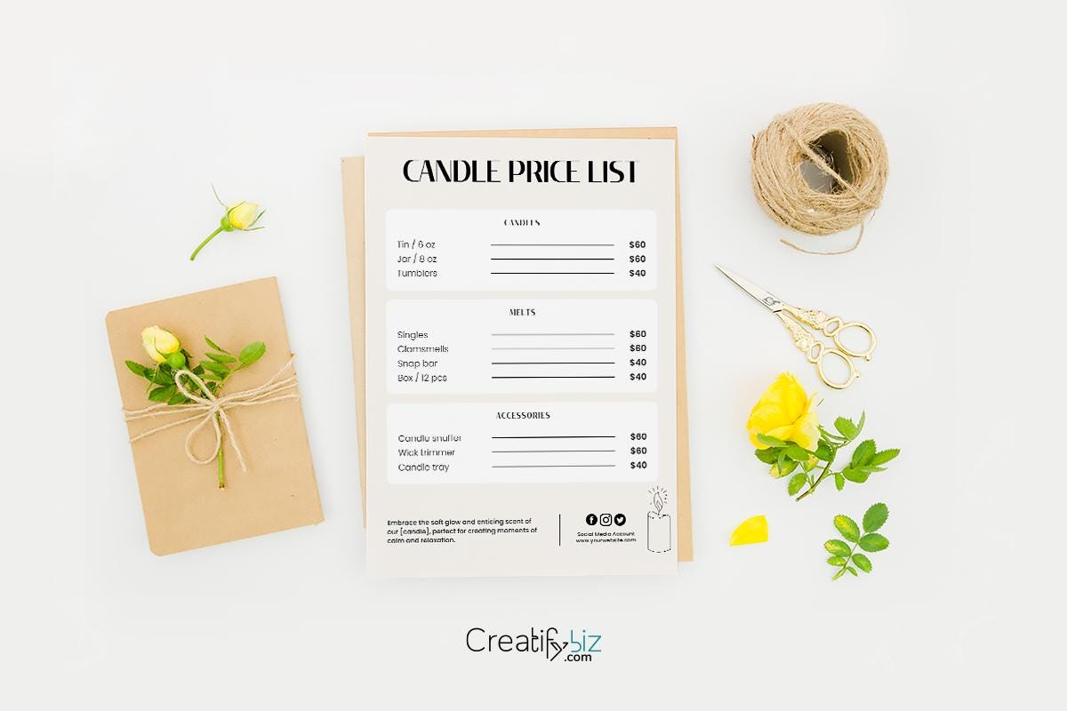 Candle Price List Template, Editable Canva Pricing Guide (5x7 & 10x8 ...