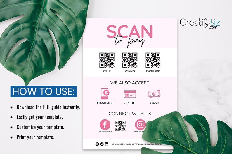 Editable Scan to Pay Canva Template, Venmo Cashapp Sign, Custom ...
