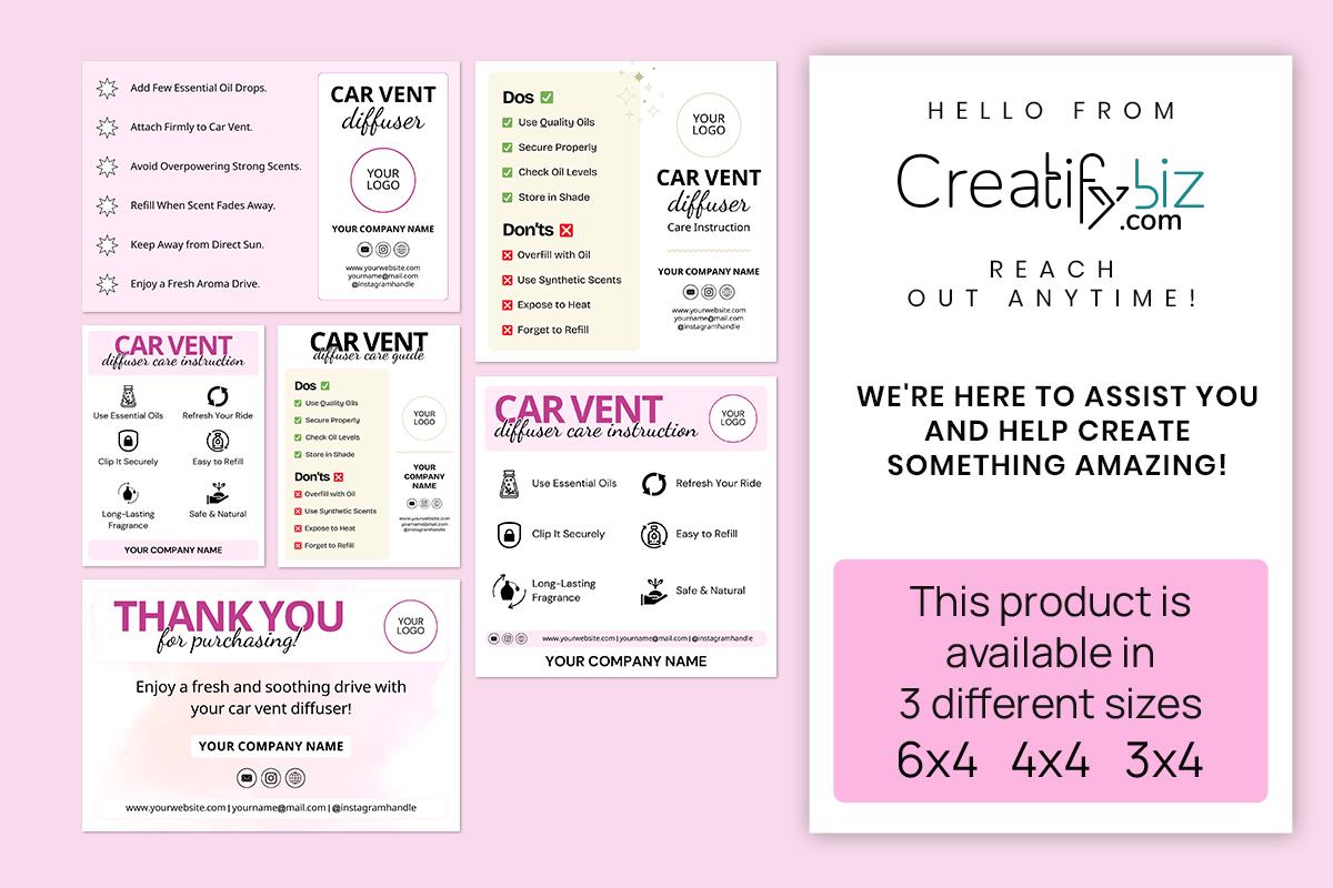Car Vent Diffuser Guide Template, Essential Oil Care Card (canva) - Etsy