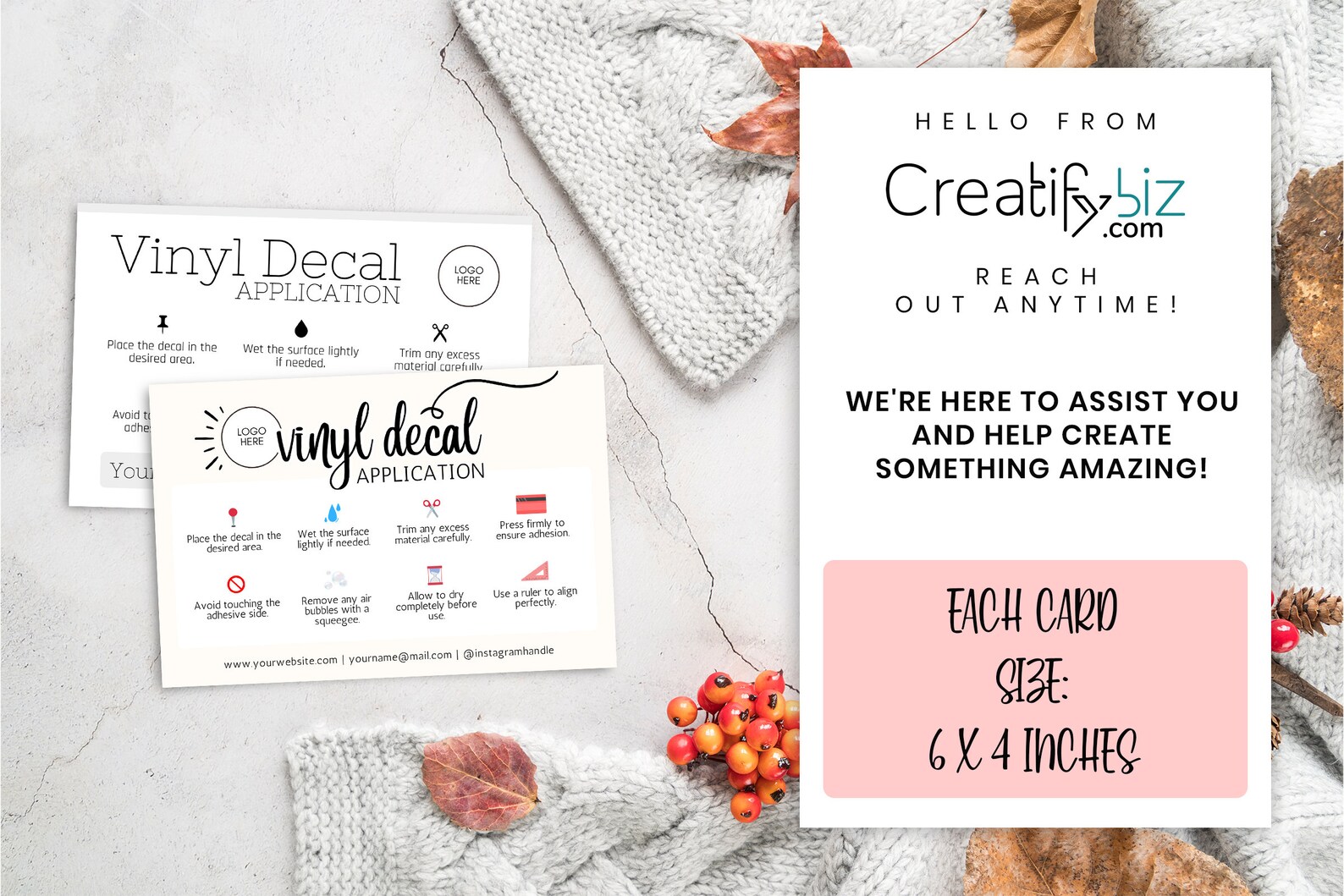 Vinyl Decal Application Card, Printable Vinyl Decal Care Card ...
