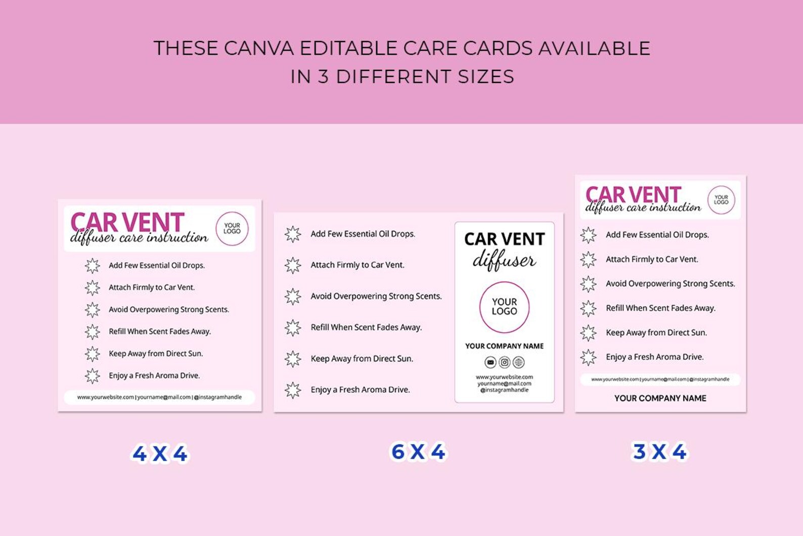 Car Vent Diffuser Guide Template, Essential Oil Care Card (canva) - Etsy