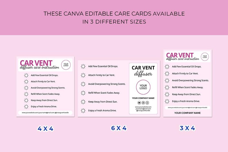 Car Vent Diffuser Guide Template, Essential Oil Care Card (canva) - Etsy