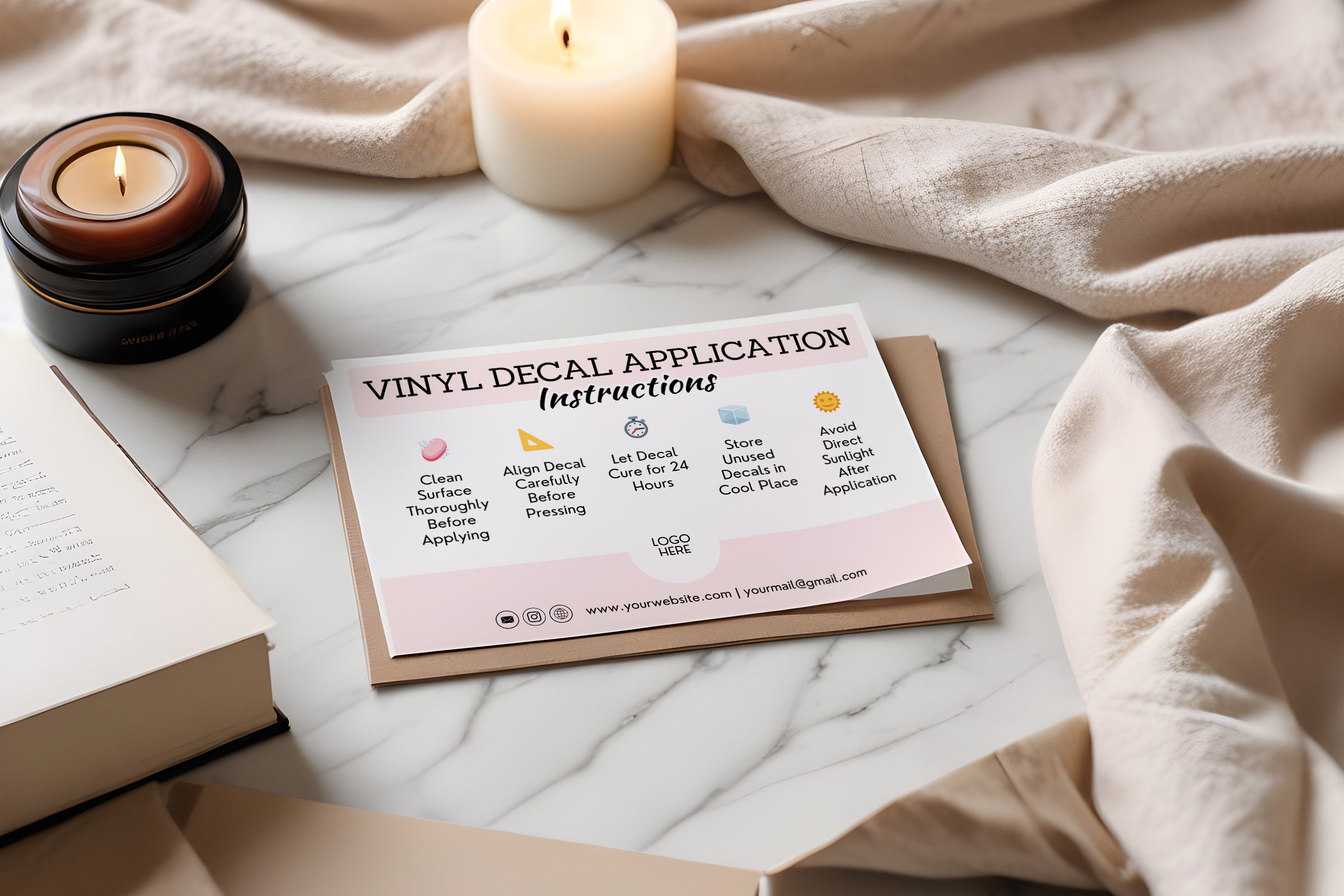 Vinyl Decal Application Card, Printable Vinyl Decal Care Card ...