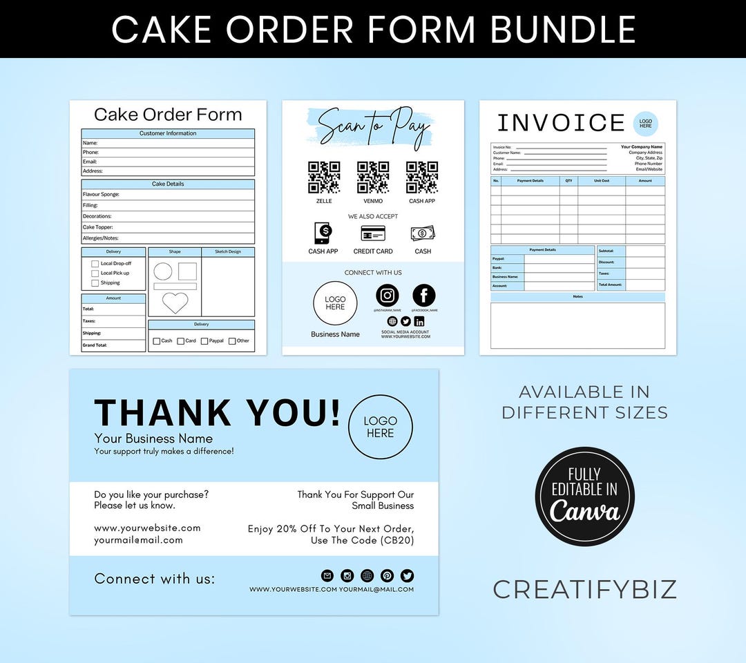 Cake Order Form Template, Cake Invoice Tracker Printable PDF, Scan to ...