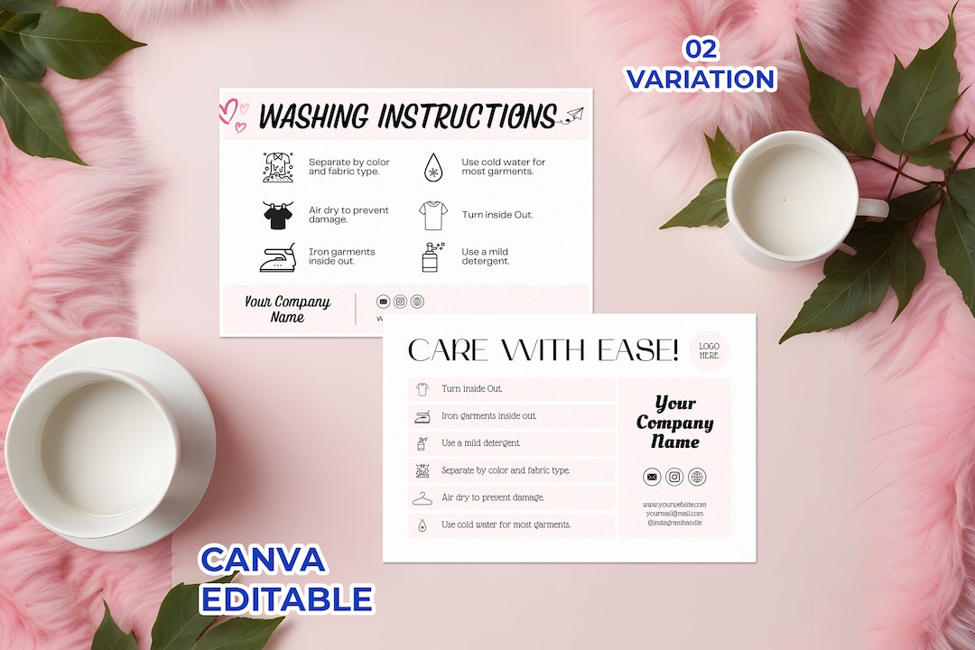 Editable Washing Instruction Care Card Printable Washing Care ...