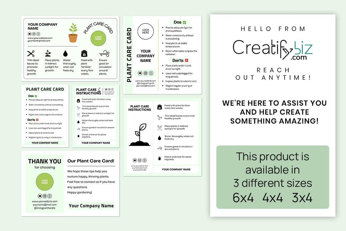 Printable Plant Care Card Template, Editable Instructions Guide ...