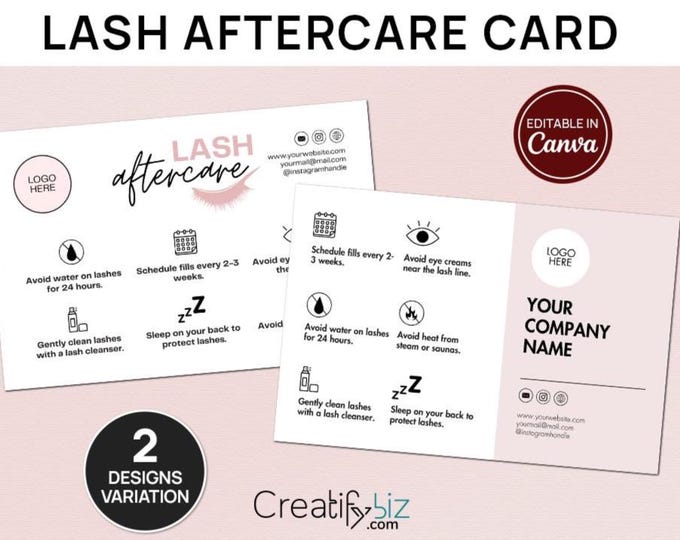 Lash Aftercare Card Editable Template, Printable Lash Extensions Care ...