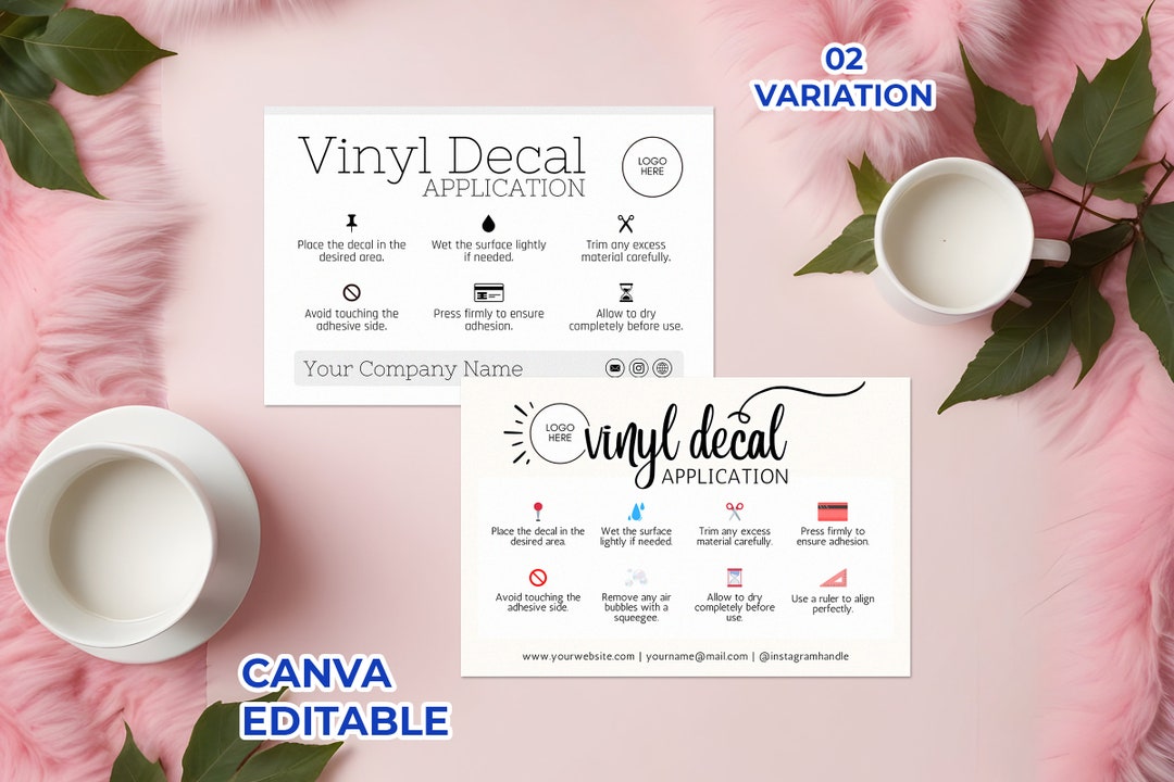 Vinyl Decal Application Card, Printable Vinyl Decal Care Card Instructions, Small Business ...