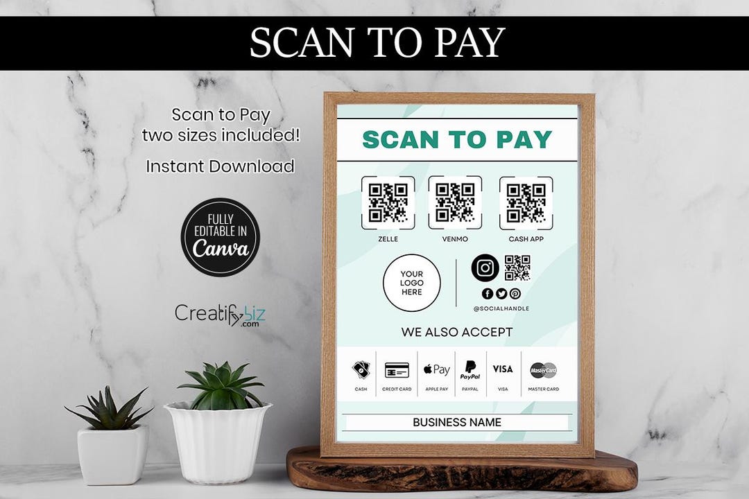 Scan to Pay Template, QR Code Sign, Small Business, Editable Canva ...