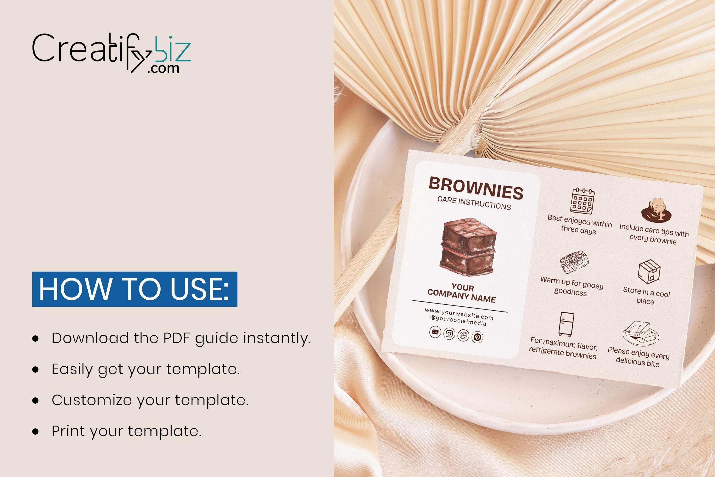 Editable Brownies Care Card Template, Baking Small Business Thank You ...