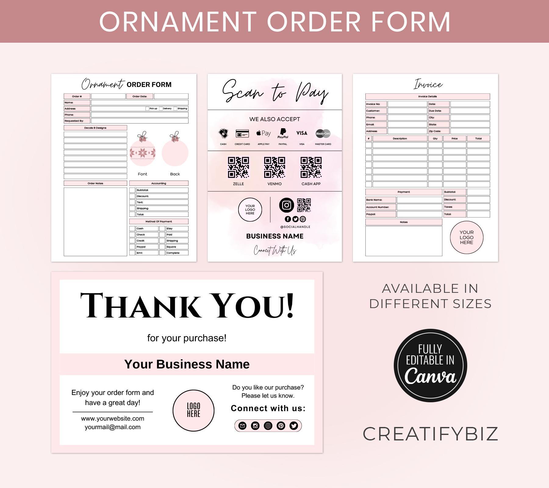 Custom Ornament Order Form Template, Canva Editable, Printable Business ...