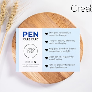 Epoxy Pen Care Card Template, Printable Instructions (canva Editable ...