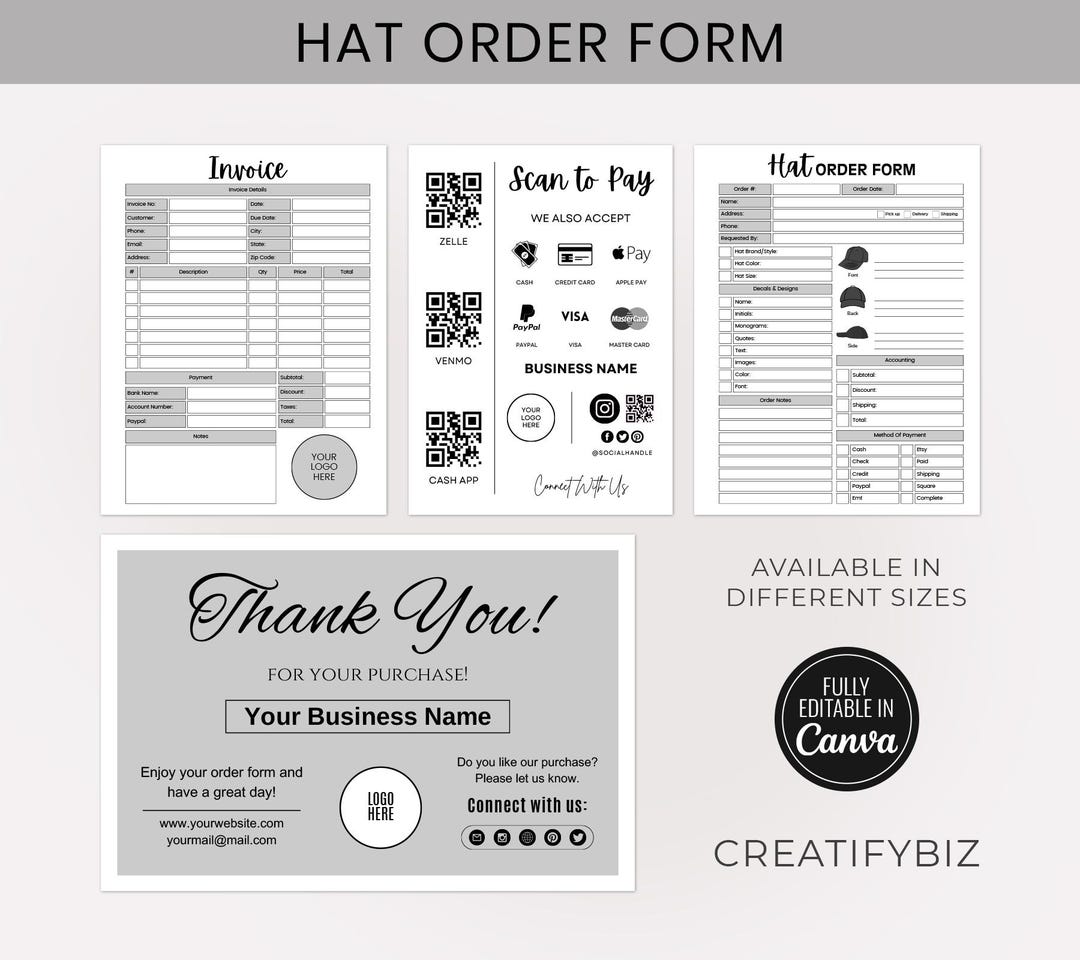 Editable Hat Order Form Template, Canva Invoice & Tracker (digital ...