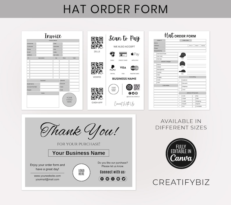 Editable Hat Order Form Template, Canva Invoice & Tracker (digital ...
