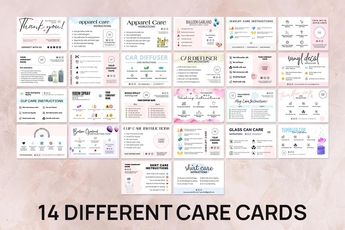 Printable Care Card Template Bundle, Personalized Car Diffuser, Shirt ...