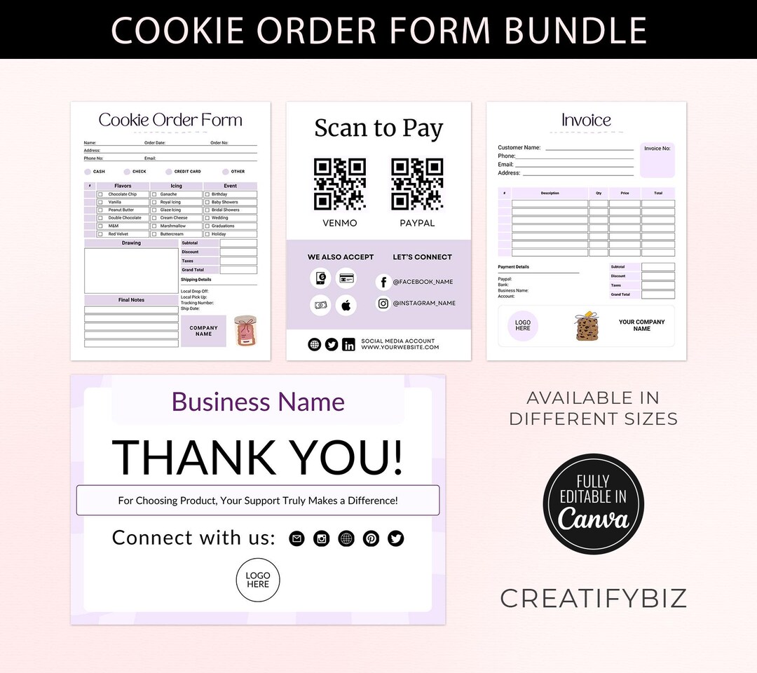 Cookie Order Form Template, Editable Canva Template, Bakery Form, Home ...