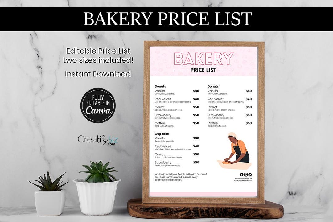 Bakery Price List, Price List Template Bakery, Bakery Menu Template ...