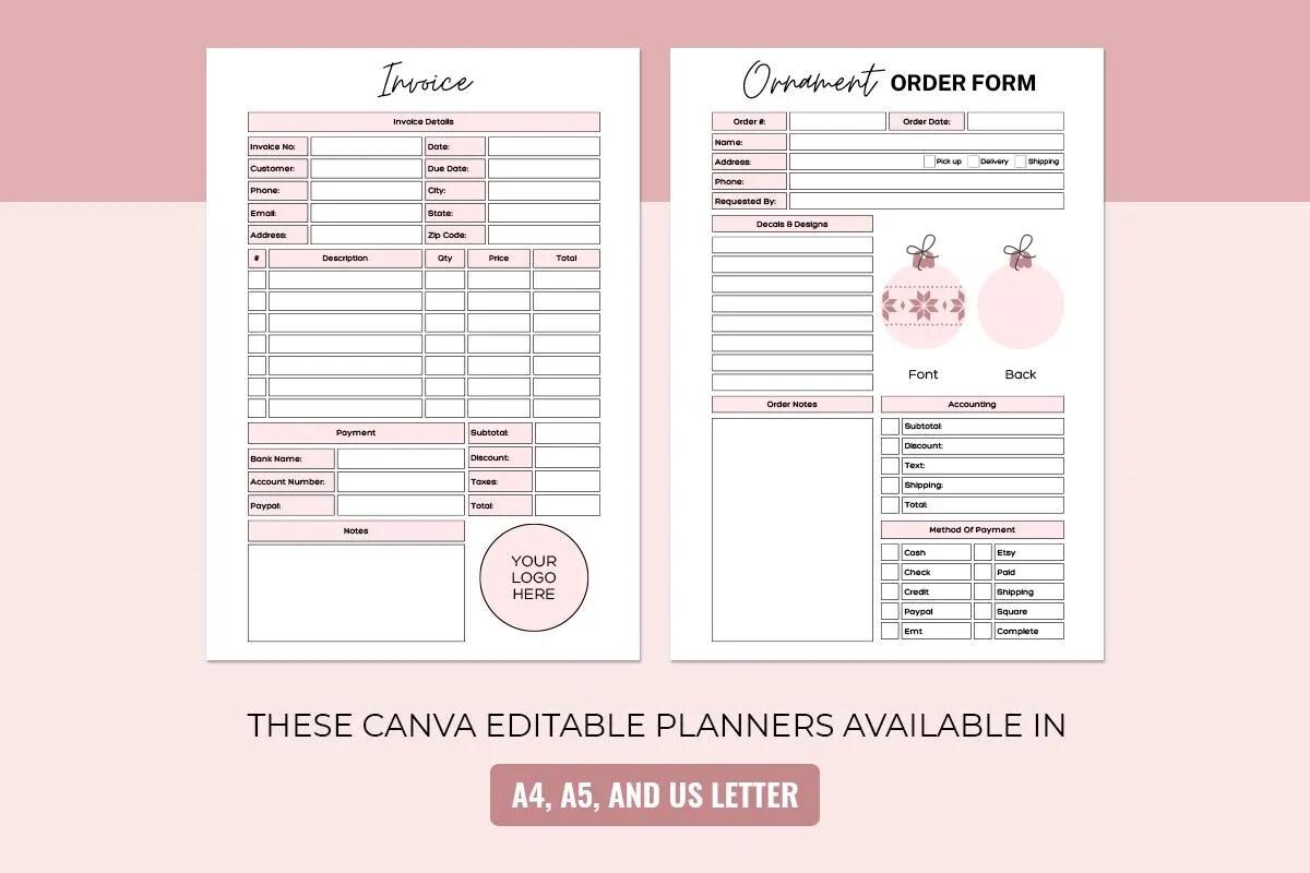 Custom Ornament Order Form Template, Canva Editable, Printable Business ...