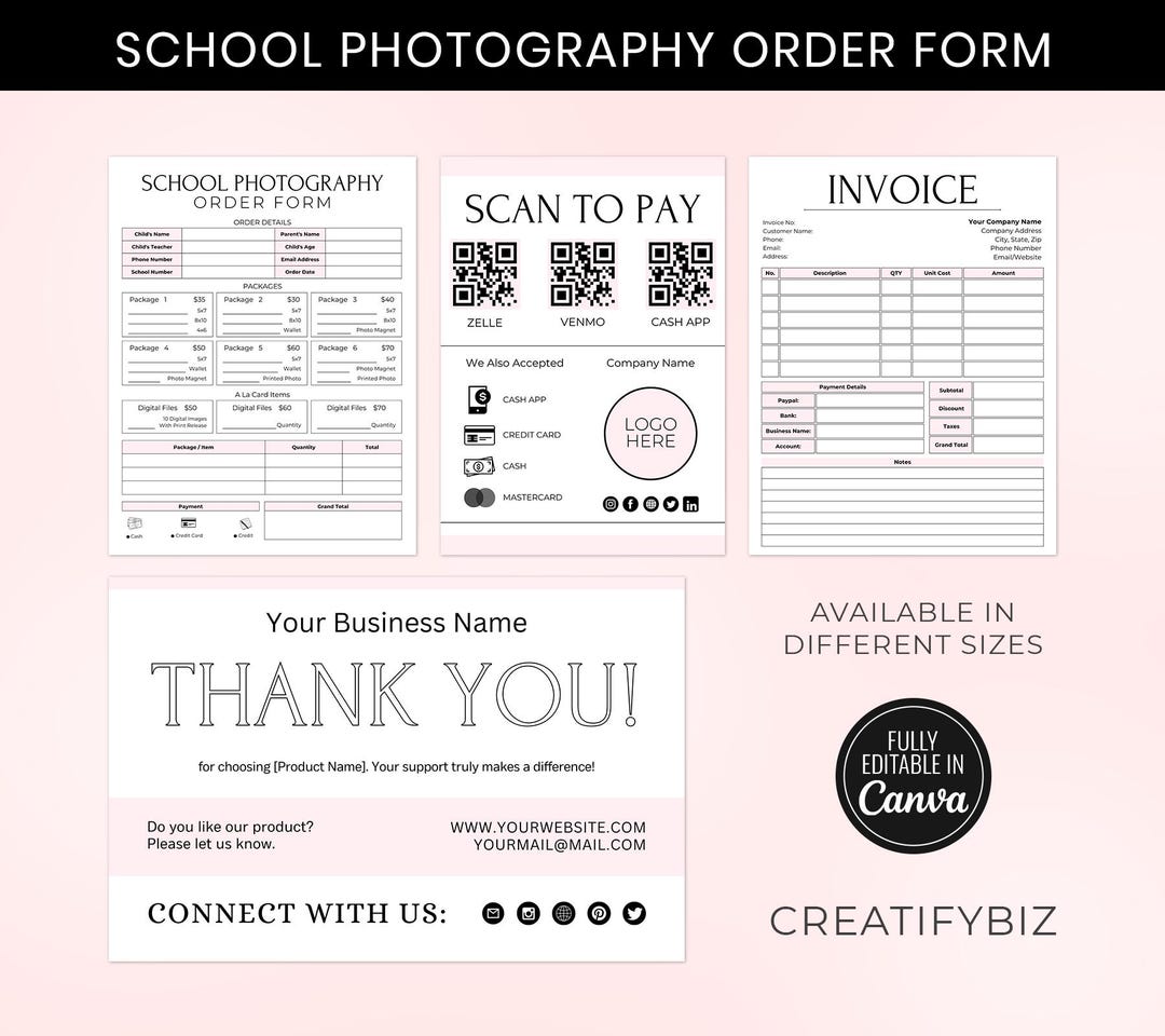 School Photography Order Form Canva Template, Photo Invoice Printable ...