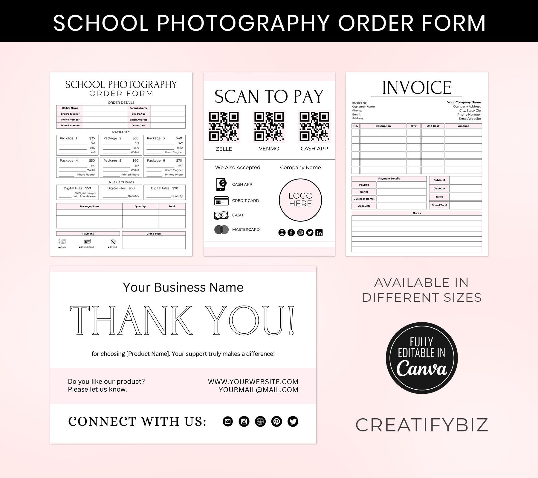 School Photography Order Form Canva Template, Photo Invoice Printable ...