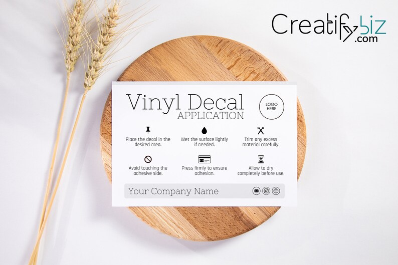 Vinyl Decal Application Card, Printable Vinyl Decal Care Card Instructions, Small Business ...