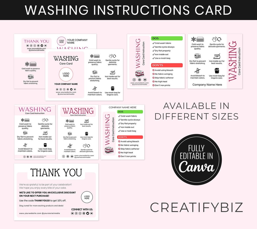 Washing Instructions Care Card Template, Printable Washing Care ...