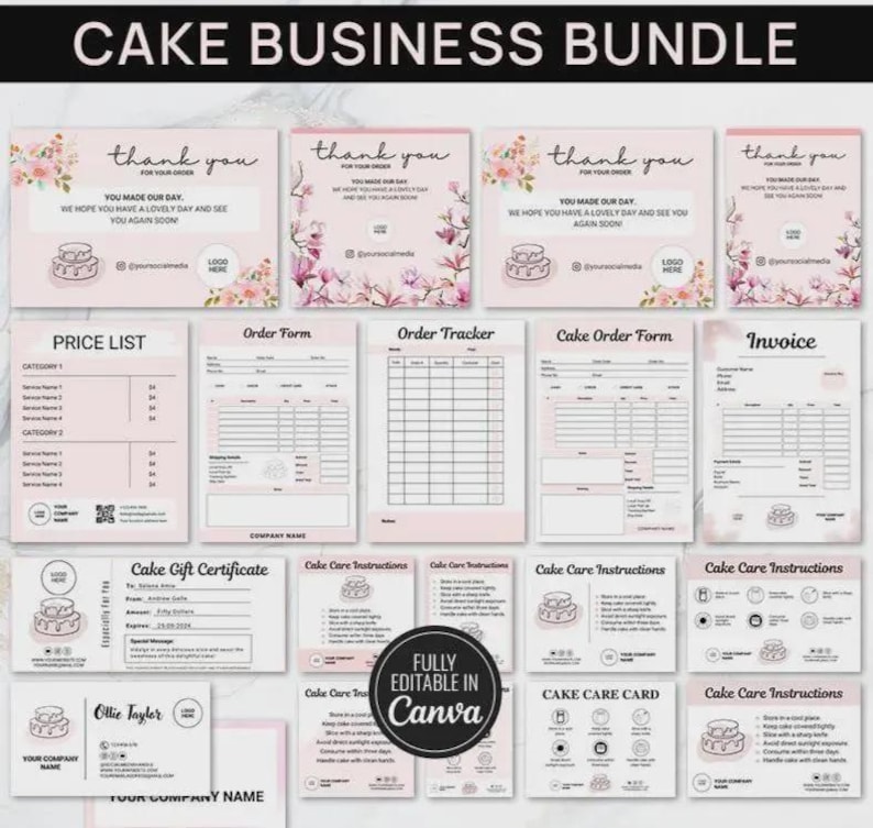 Editable Cake Business Canva Template Bundle, Printable Home Bakery ...