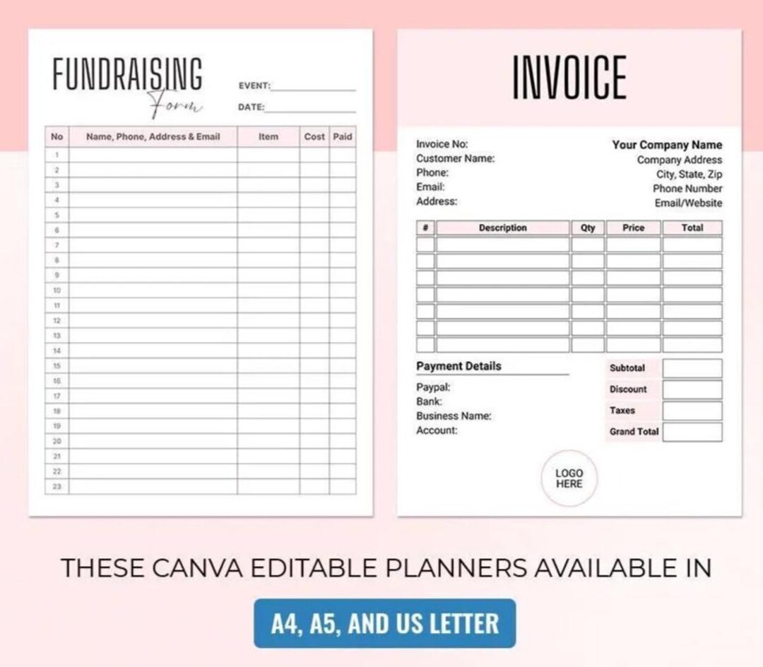 Editable Fundraising Forms Canva Template, School & Charity Event ...