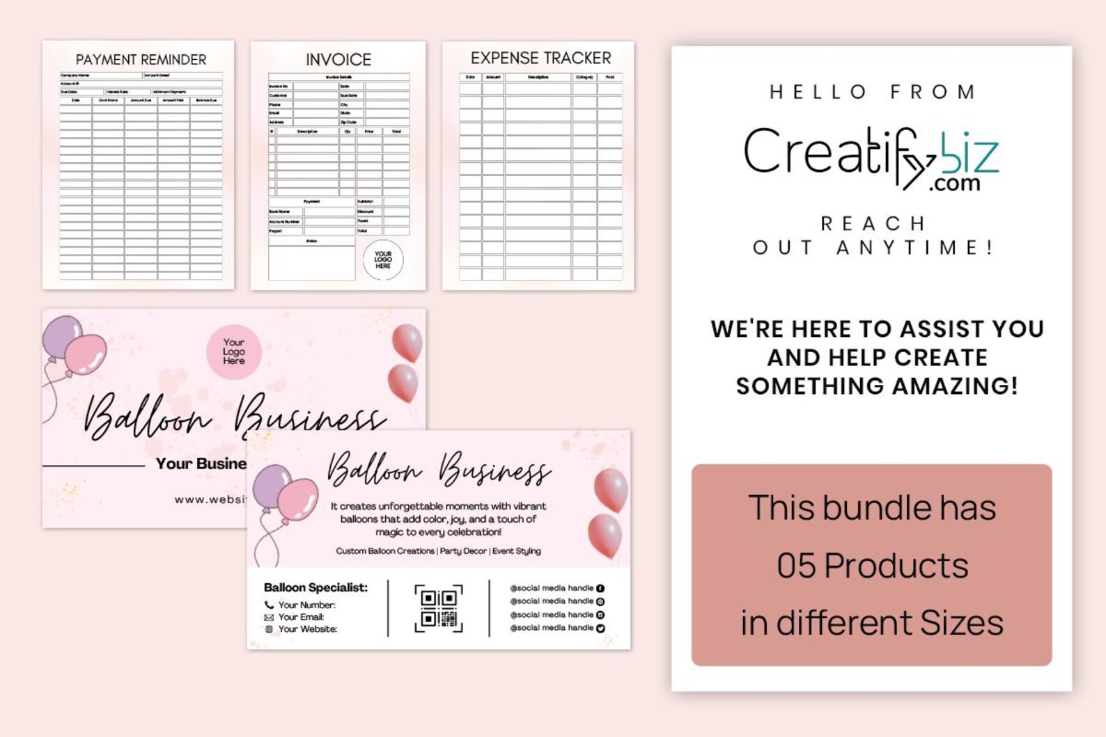 Balloon Invoice Template, Canva Editable, Payment Reminder, Party ...