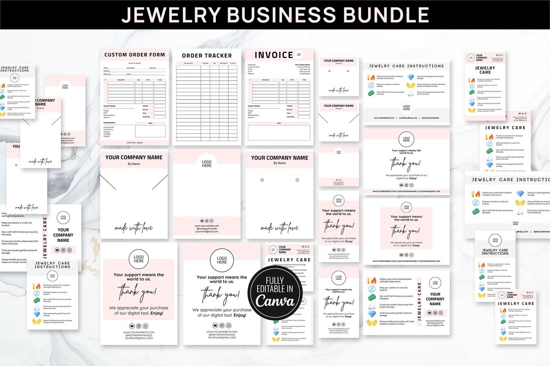 Printable Jewelry Business Template Bundle, Canva Invoice Template ...