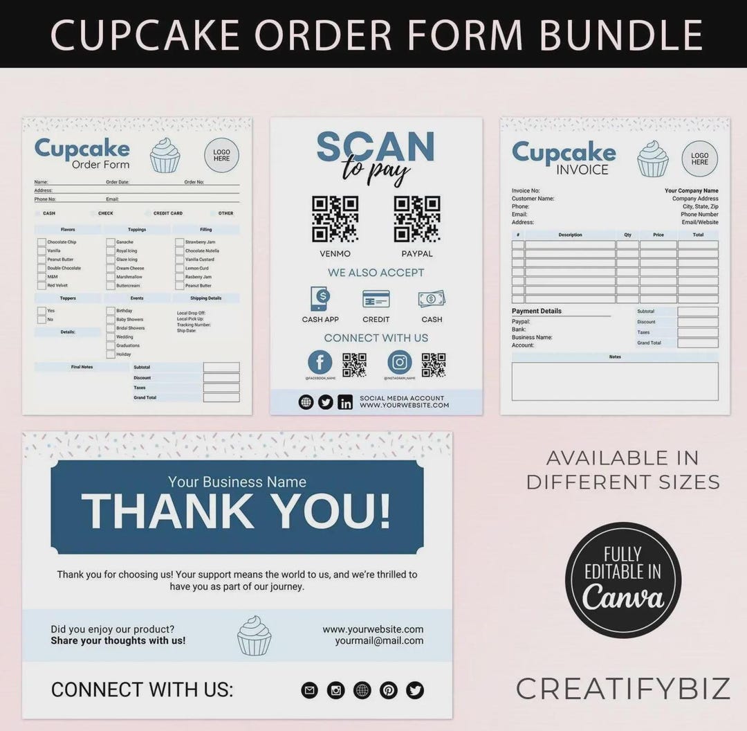 Editable Cupcake Order Form, Printable Order Form Template, Custom ...