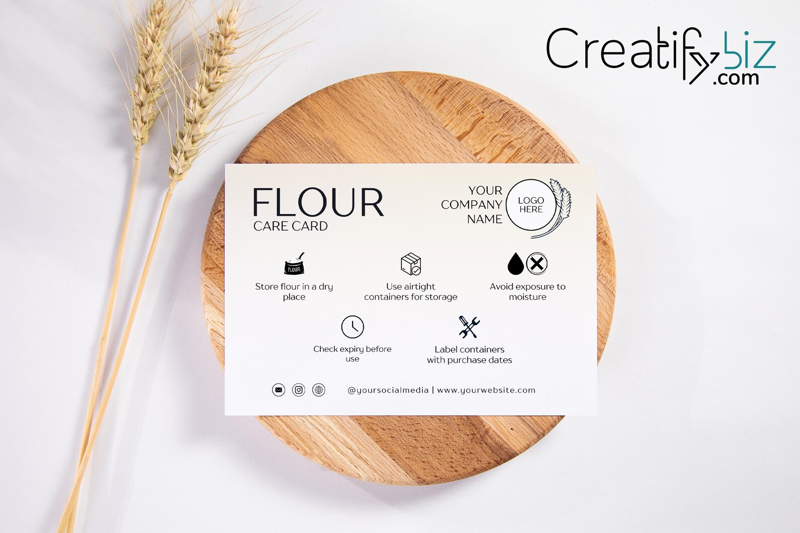 Flour Care Card Template, Editable Canva Templates, Printable Baking ...