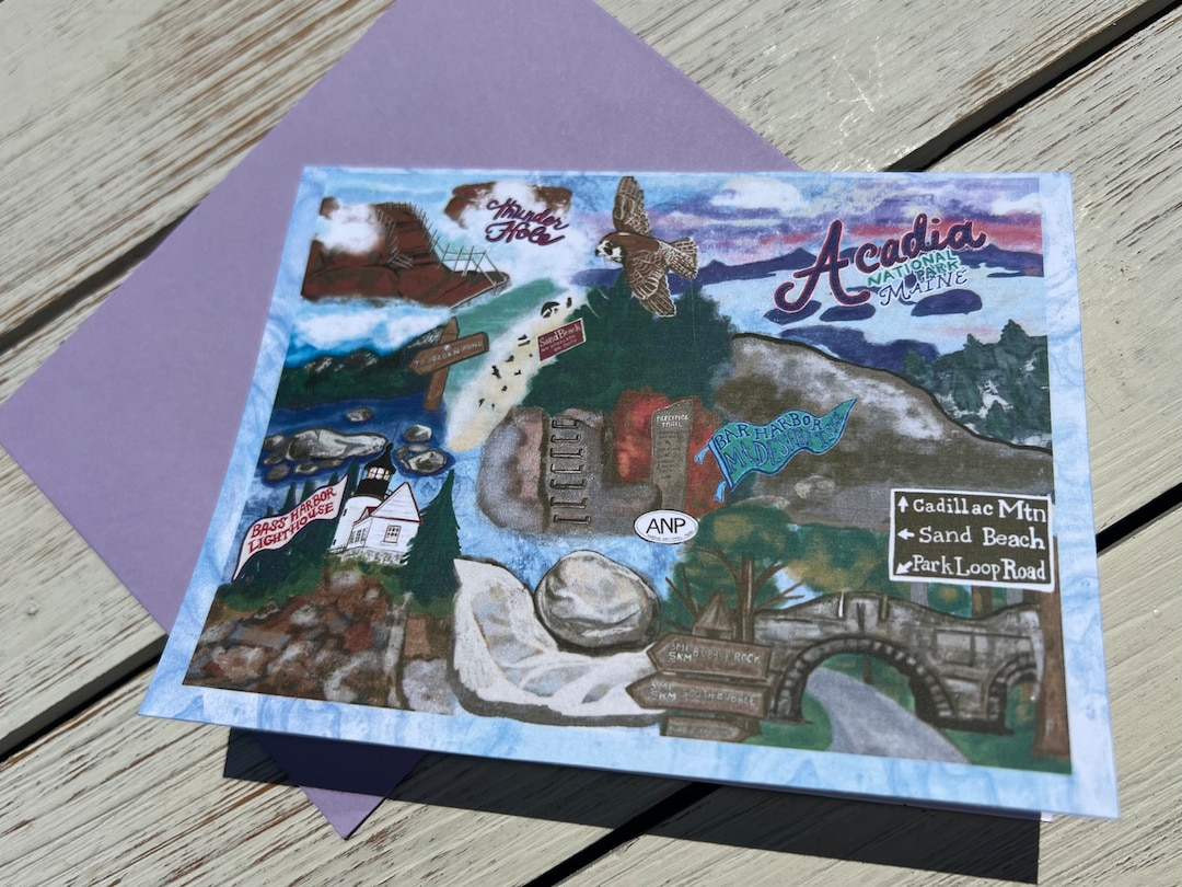 NEW Hand-drawn Acadia National Park, ME Sites Card - Etsy
