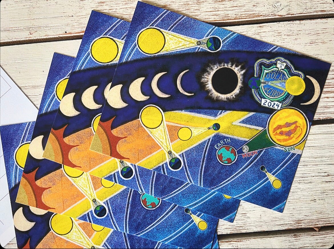 Total Solar Eclipse 2024 Hand-drawn Postcard - Etsy