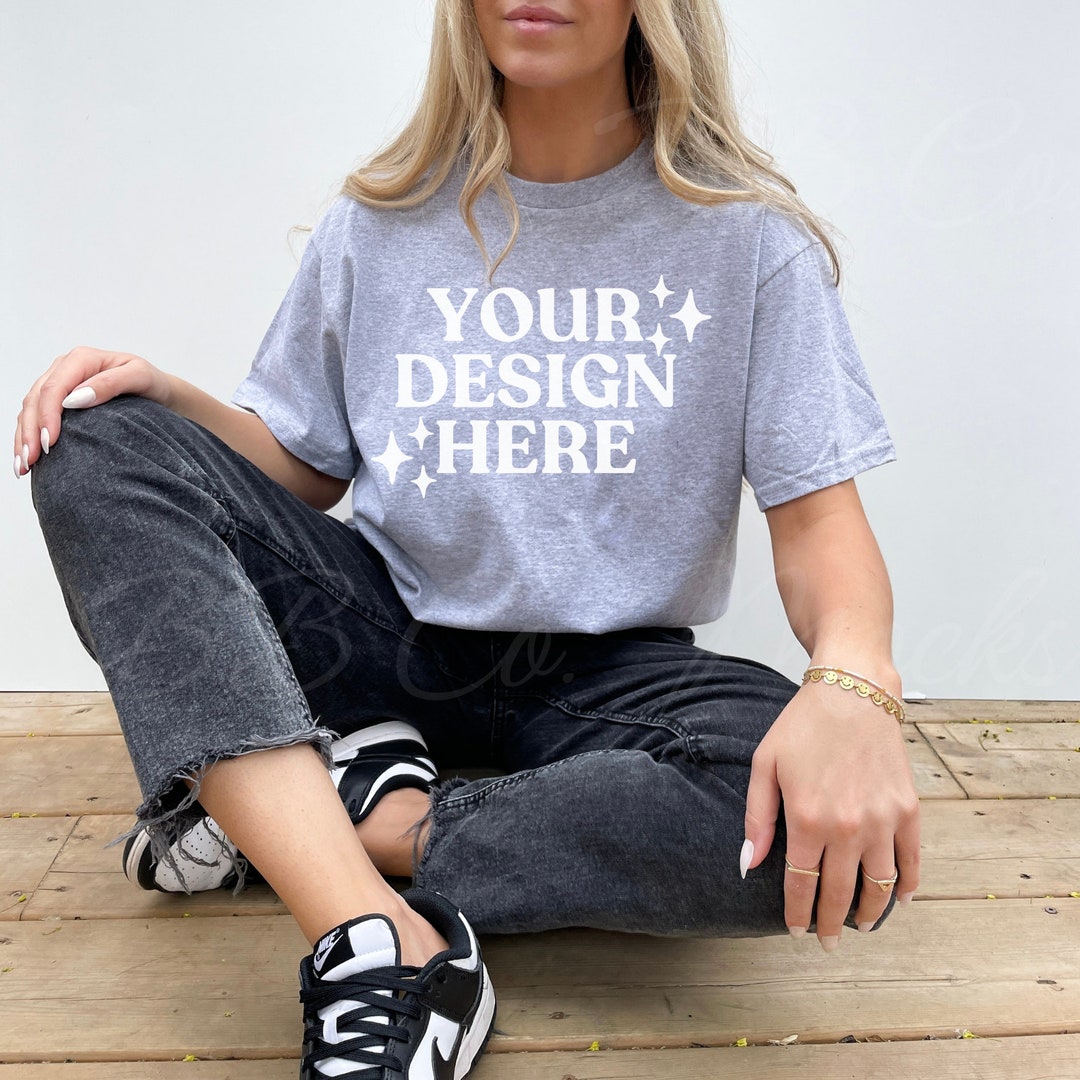 Gildan 5000 Sport Grey Mockup, G5000 Sport Grey Mock-up, Oversized Tee ...