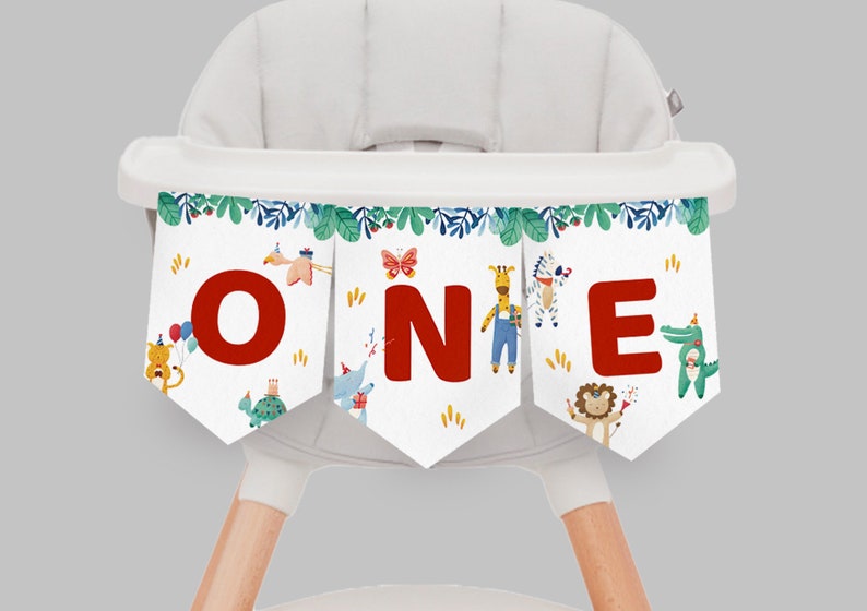 Wild Animal First Birthday Highchair Banner Party One 1st Birthday ...
