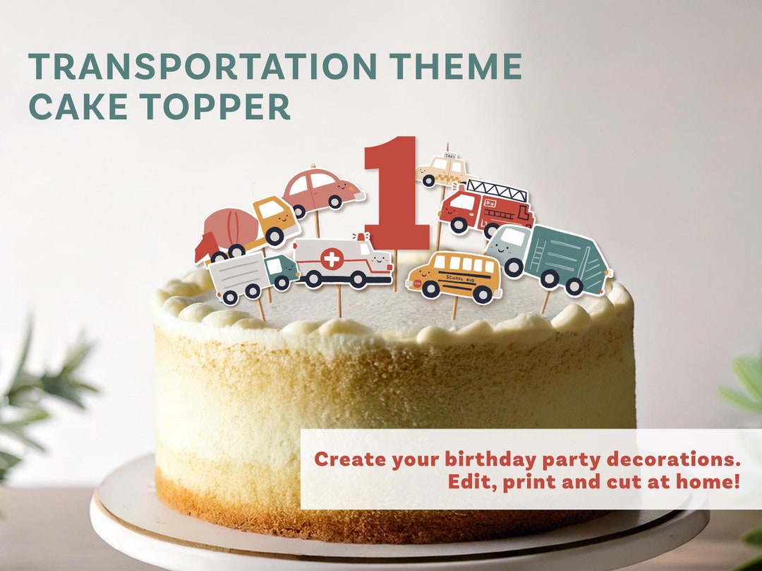 Transportation Theme Party Cake Topper, Print and Cut at Home, Trucks ...